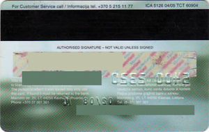 Bank Card: Leasing Card (Ukio Bankas, LithuaniaCol:LT-MC-0002