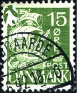 Stamp: Sailship, with hook on spar (Denmark(Customs Service - 350th ...