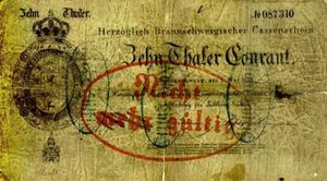 Banknote: 10 Thaler (German States(Duchy of Brunswick) Wor:P-S182