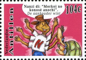 Stamp: Ananzi with Turtle (Netherlands Antilles(Ananzi the Spider) Mi ...
