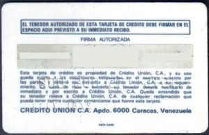 Bank Card: BancUnion - Visa (Banc Union, VenezuelaCol:VE-VI-0290