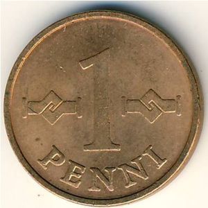 Coin: 1 Penni (Finland(1963~2001- Republic (3rd issue)) Col:FI-000004 ...