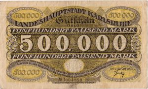 Banknote: 500,000 Mark (German Notgeld(Karlsruhe) Kel:2582d