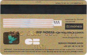Bank Card: BNP Paribas Visa Gold (BNP Paribas, France) Col:FR-VI-0003