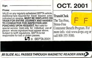 Transport Ticket: Transit Chek (SEPTA, United States of America(Monthly ...