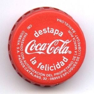 Tapa de botella: Coca-cola (Cobega, S.A., España) Col:SO-ES-00091