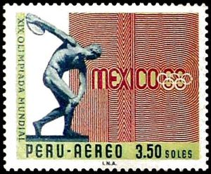 Stamp: Discus thrower of Myron, Games Emblem (Peru) (Summer Olympic ...