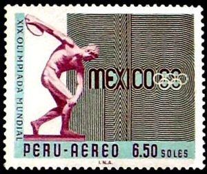 Stamp: Discus thrower of Myron, Games Emblem (Peru(Summer Olympic Games ...
