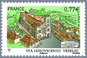 Stamp: via Lemovicensis, Vézelay (France(Route of Santiago de ...