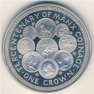 Moeda: 1 Crown (Tercentenary of Manx Coinage - Silver edition) (Ilha de ...