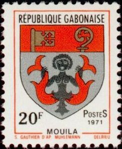 Stamp: Mouila (Gabon(Coat of Arms) Mi:GA 420,Sn:GA 267,Yt:GA 266,Sg:GA ...
