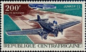 切手: Junker 52 (中央アフリカ共和国(Aircraft 1967) Mi:CF 148,Sn:CF C48,Yt:CF PA51 ...