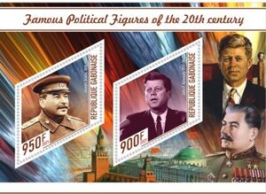 Stamp: Famous politicians Kennedy, Stalin, Churchill, De Gaulle, Ch ...