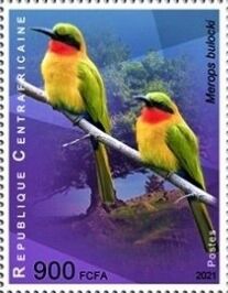 Stamp: Red-throated Bee-eater (Merops bulocki) (Central African ...