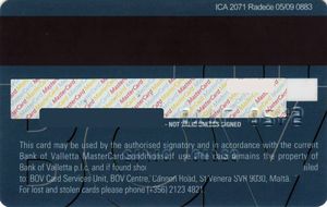 Bank Card: Mastercard-3 (Bank of Valletta p.l.c., Malta) Col:MT-MC-0003