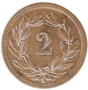 Coin: 2 Rappen (thick cross) (Switzerland) (1848~Today - Circulation ...