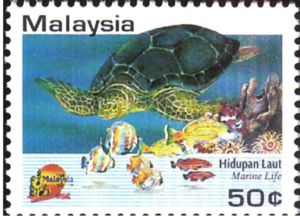 Stamp: Green Sea Turtle (Chelonia mydas) (Malaysia(Visit Malaysia (1994 ...