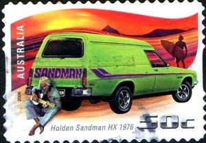 Stamp: Holden Sandman HX Panel Van, 1976 (Australia(Driving through the ...