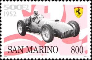Stamp: Ferrari 500F2, 1952 (San Marino(50 years Ferrari Formula 1) Mi ...