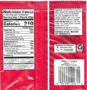 Food Label: Cheez-It Original (Kellog Sales Co., United States of ...