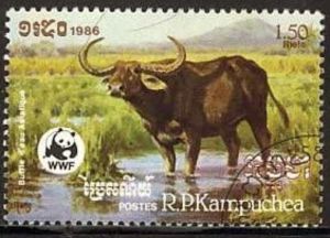 Stamp: Asian Wild Buffalo (Bubalus arnee) (Cambodia(World Wildlife Fund ...
