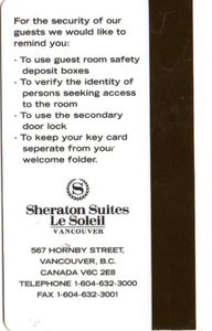 Hotel Card: Sheraton Suites Le Soleil Vancouver (Sheraton, Canada) Col ...