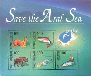 Марка: Save the Aral Sea souvenir sheet (Таджикистан(Save the Aral Sea) Mi:TJ BL8,Sn:TJ 91,Yt:TJ ...