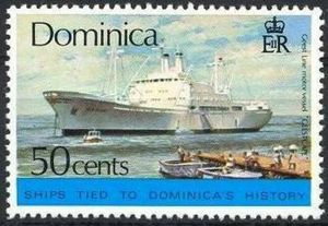 Stamp: Geest Line M.V. Geestcape (Dominica(Ships Tied in with Dominican ...