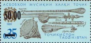 Stamp: Traditional Musical Instruments - Surcharge (Tajikistan ...