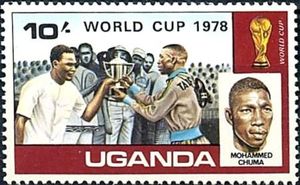 Stamp: Mohammed Chuma receiving trophy and his portrait (Uganda) (FIFA ...
