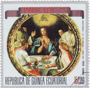 Stamp: Christ at Emmaus (Pontormo) (Equatorial Guinea(Easter 1973) Mi ...