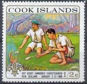 Stamp: Boy Scouts cooking over campfire (Cook Islands(Boy Scout ...
