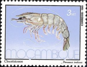 Stamp: Indian Prawn (Fenneropenaeus indicus) (Mozambique(Crustaceans ...