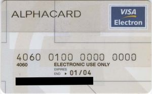 Bank Card: ALPHACARD Visa Electron (07/00) (Alpha Credit Bank A.E ...