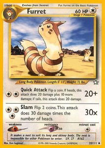 Game Card: Furret (Pokémon TCG(Neo Genesis Set - Unlimited Edition) Col ...