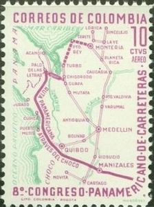 Stamp: Map of Pan American Highway through Colombia (Colombia(Pan ...