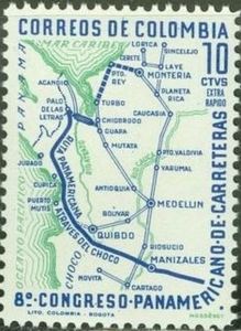 Stamp: Map of Pan American Highway through Colombia (Colombia) (Pan ...