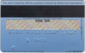 Bank Card: MasterCard Standard UBS (Union Bank Of Switzerland ...