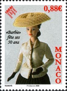 Stamp: 50 Years Barbie Dolls (MonacoMi:MC 2926,Sn:MC 2534,Yt:MC 2667,Sg ...