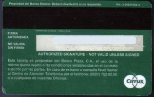 Bank Card: Banco Plaza (Banco Plaza, VenezuelaCol:VE-MS-0260