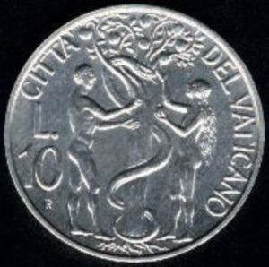 Coin: 10 Lire (Serpent deceives Eve) (Vatican City(1978~2001 - 264th ...