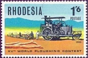 Stamp: Steam powered tractor and ploughs, 1905 (Rhodesia(15th World ...