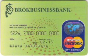 Bank Card: MasterCard Electronic (Brokbusinessbank, Ukraine) Col:UA-MC ...