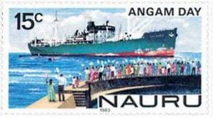 Stamp: Cargo ship "Trienza" (Nauru(Angam Day) Mi:NR 272,Sn:NR 273,Yt:NR ...