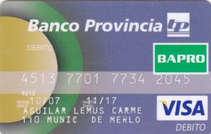 Bank Card: Visa Debit (Banco Provincia, Argentina) Col:AR-VI-0050.01