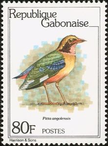 Stamp: African Pitta (Pitta angolensis) (Gabon(Birds 1980) Mi:GA 754,Sn ...