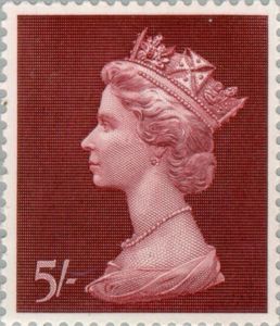 Sello: Queen Elizabeth II - 5/- Large Machin (Reino Unido(Queen Elizabeth II - Predecimal Machin ...