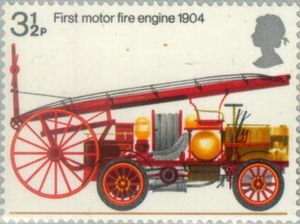 Stamp: First Motor Fire-engine, 1904 (United Kingdom of Great Britain ...
