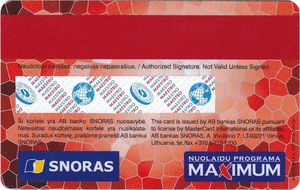 Bank Card: Maxima (Snoras, LithuaniaCol:LT-MS-0006