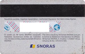 Bank Card: Saulegraza (Snoras, LithuaniaCol:LT-MS-0007.01